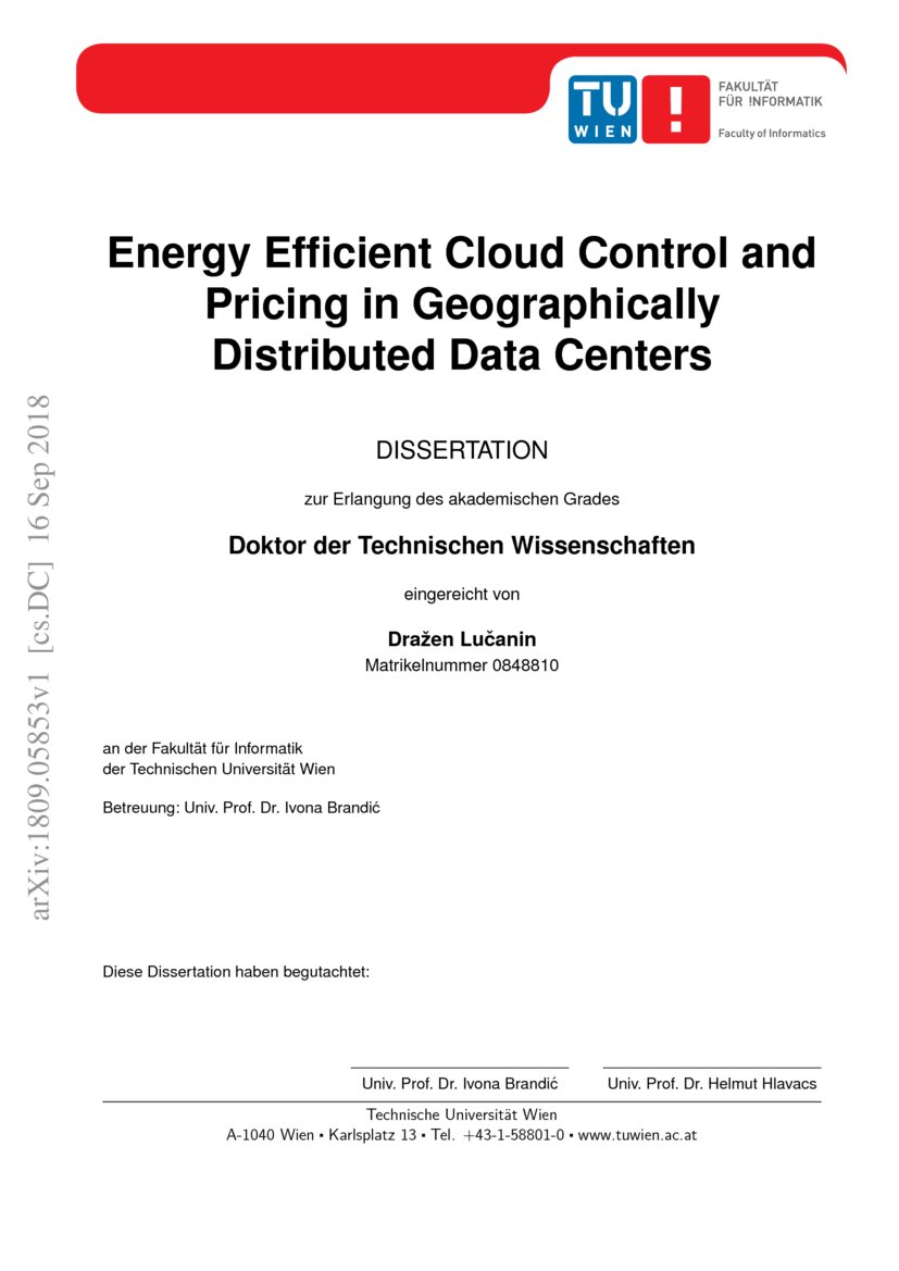 Energy Efficient Cloud Control and Pricing in Geographically Distributed Data Centers | DeepAI