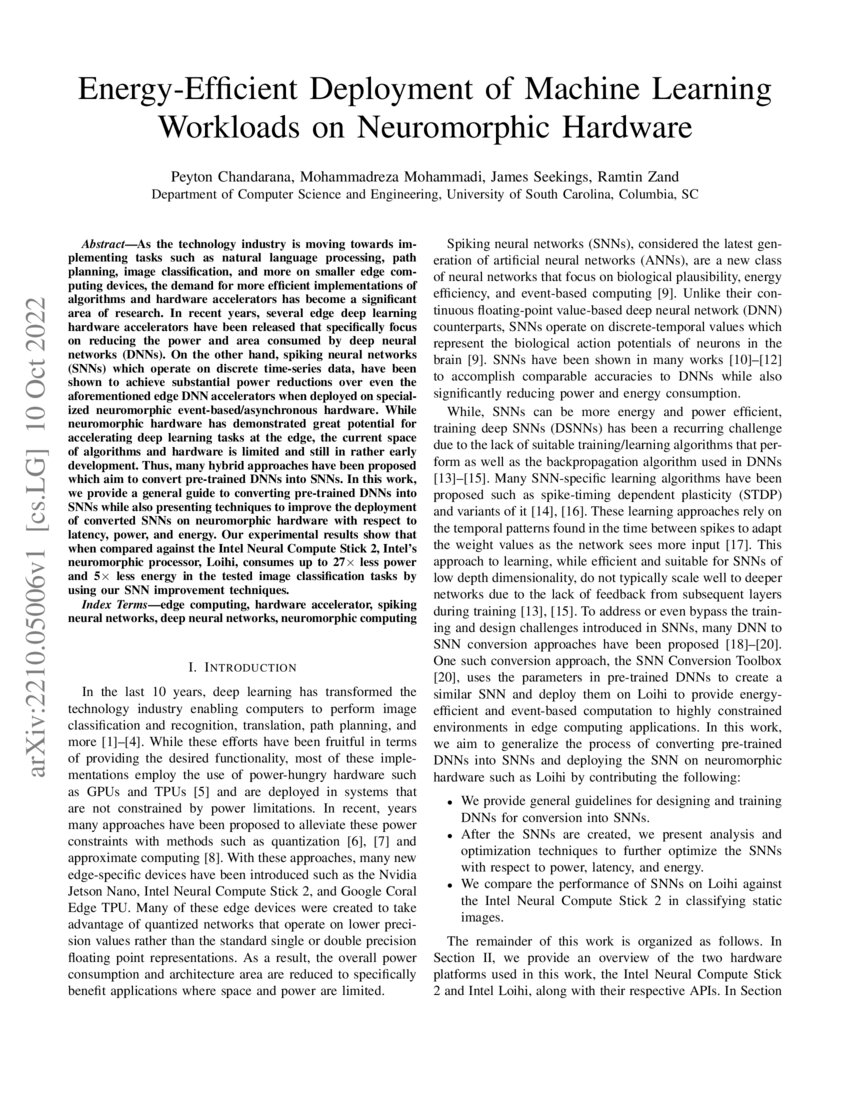Energy-Efficient Deployment of Machine Learning Workloads on Neuromorphic Hardware | DeepAI