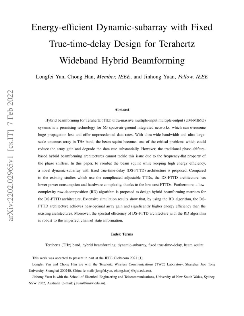 Energy-efficient Dynamic-subarray with Fixed True-time-delay Design for Terahertz Wideband ...