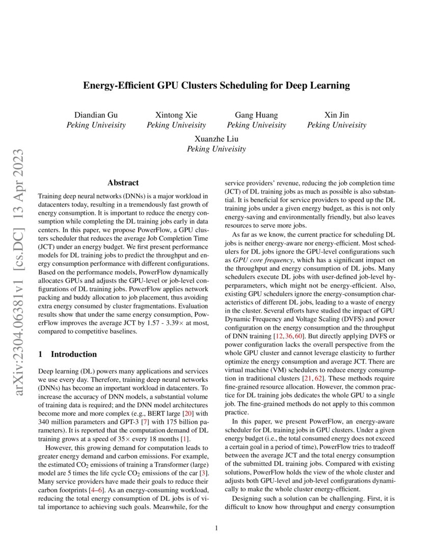 Energy Efficient Gpu Clusters Scheduling For Deep Learning Deepai