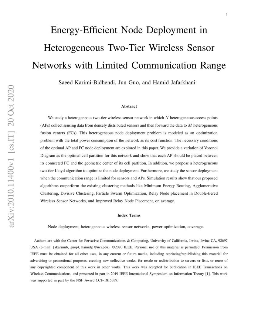 Energy Efficient Node Deployment In Heterogeneous Two Tier Wireless Sensor Networks With Limited