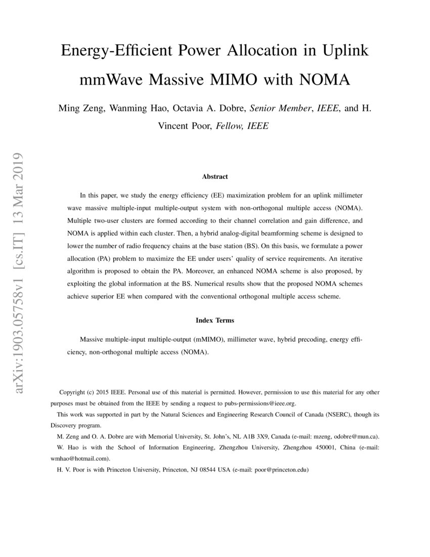 Energy-Efficient Power Allocation in Uplink mmWave Massive MIMO with NOMA | DeepAI
