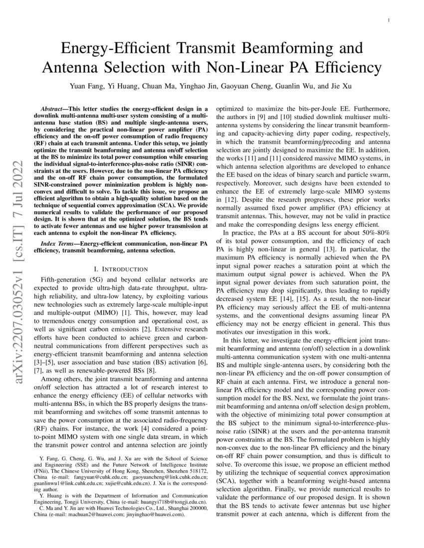 Energy-Efficient Transmit Beamforming and Antenna Selection with Non ... Energy-Efficient Transmit Beamforming and Antenna Selection with Non ...