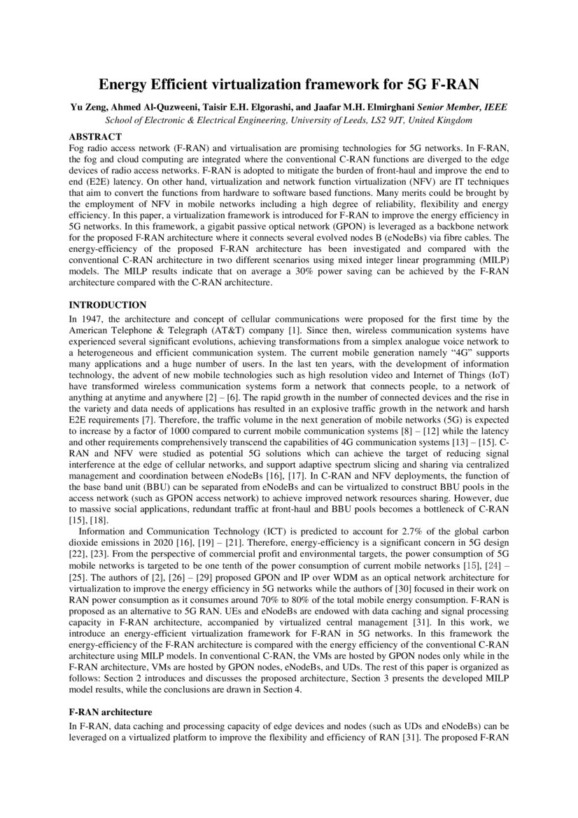Energy Efficient Virtualization Framework For 5g F Ran Deepai