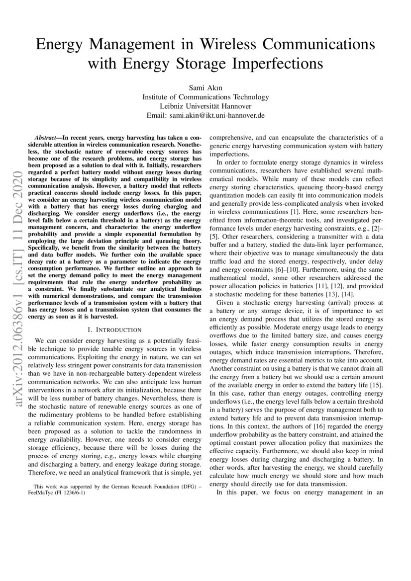 Energy Management in Wireless Communications with Energy Storage ...
