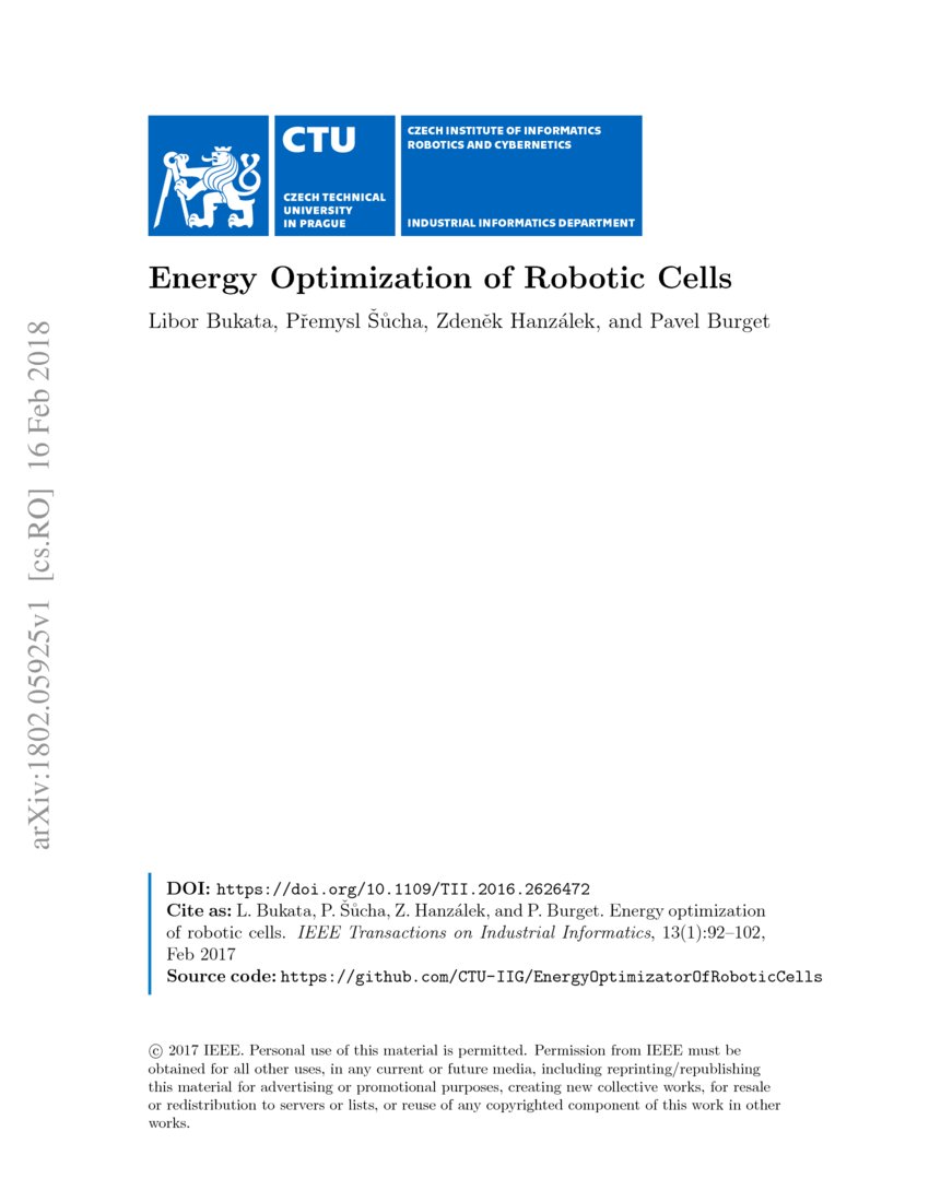 Energy Optimization of Robotic Cells | DeepAI