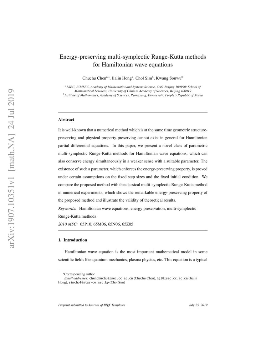 Energy Preserving Multi Symplectic Runge Kutta Methods For Hamiltonian