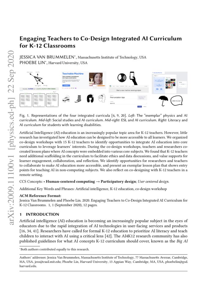 Engaging Teachers to Co-Design Integrated AI Curriculum for K-12 ...