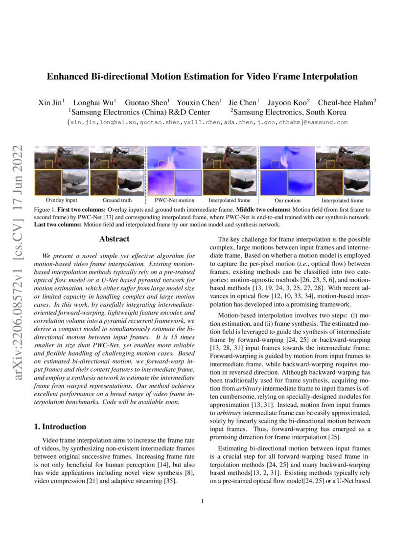 Enhanced Bi Directional Motion Estimation For Video Frame Interpolation