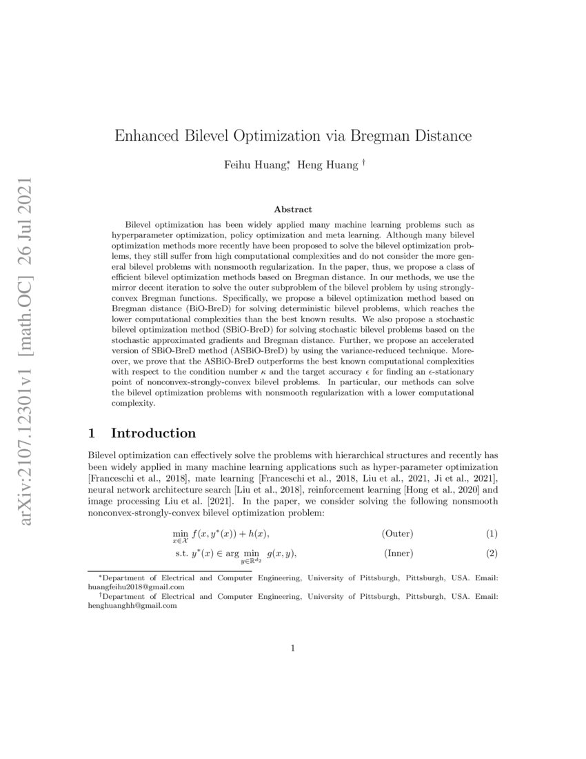 Enhanced Bilevel Optimization Via Bregman Distance Deepai