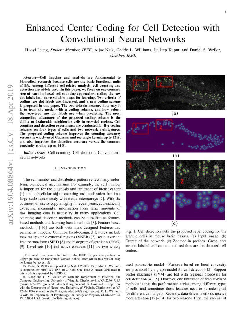 Enhanced Center Coding for Cell Detection with Convolutional Neural Networks | DeepAI