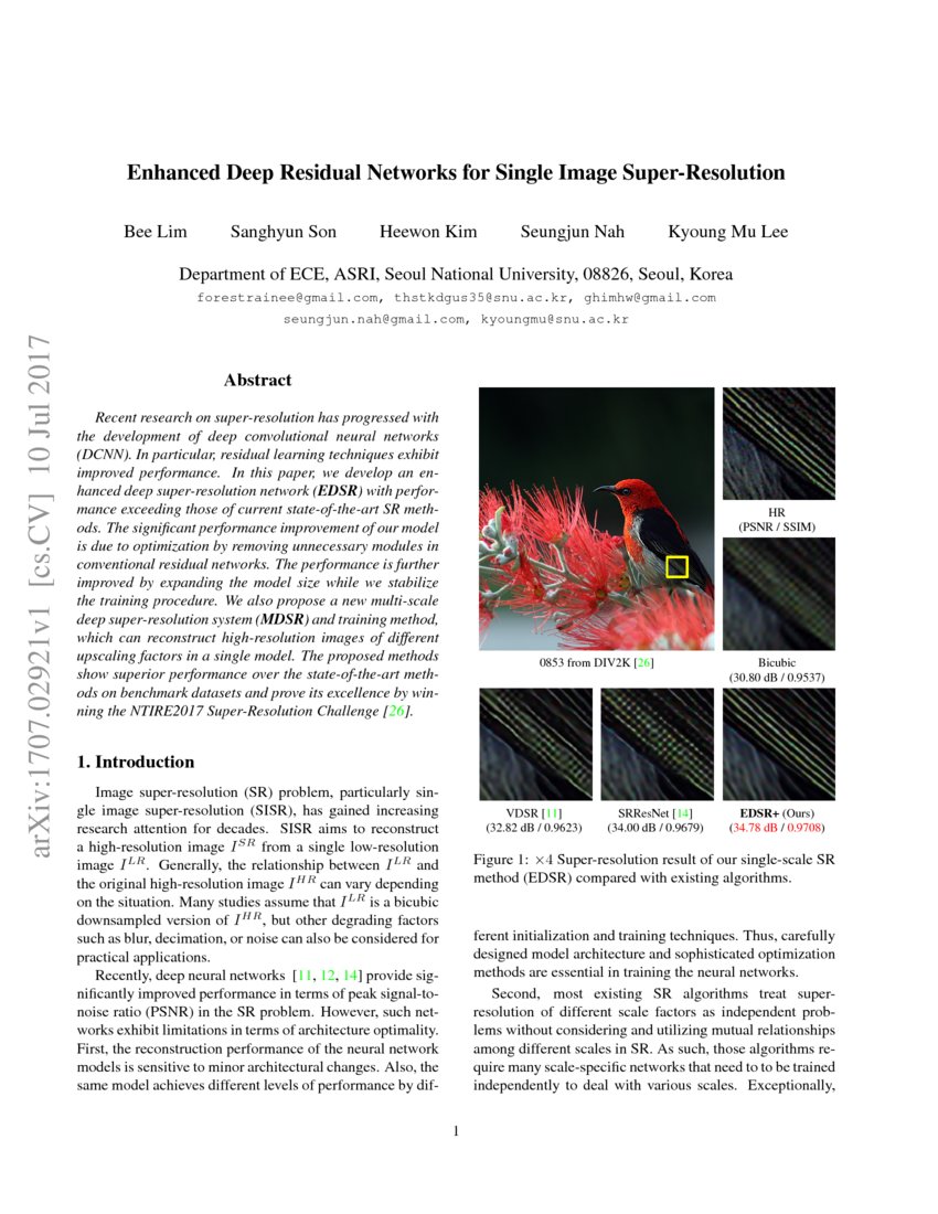 Enhanced Deep Residual Networks for Single Image Super-Resolution | DeepAI