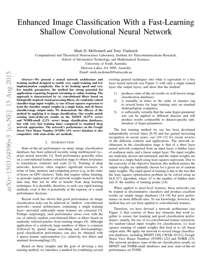 Enhanced Image Classification With a Fast-Learning Shallow Convolutional Neural Network | DeepAI