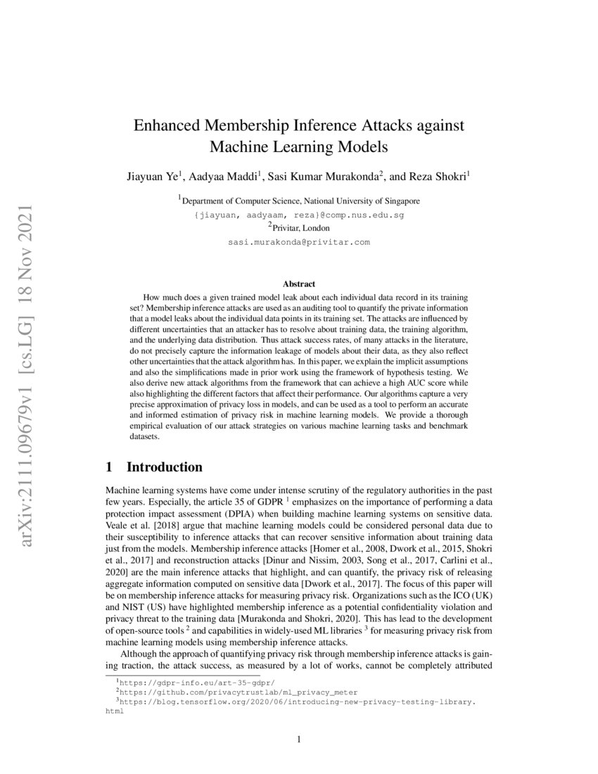 Enhanced Membership Inference Attacks Against Machine Learning Models