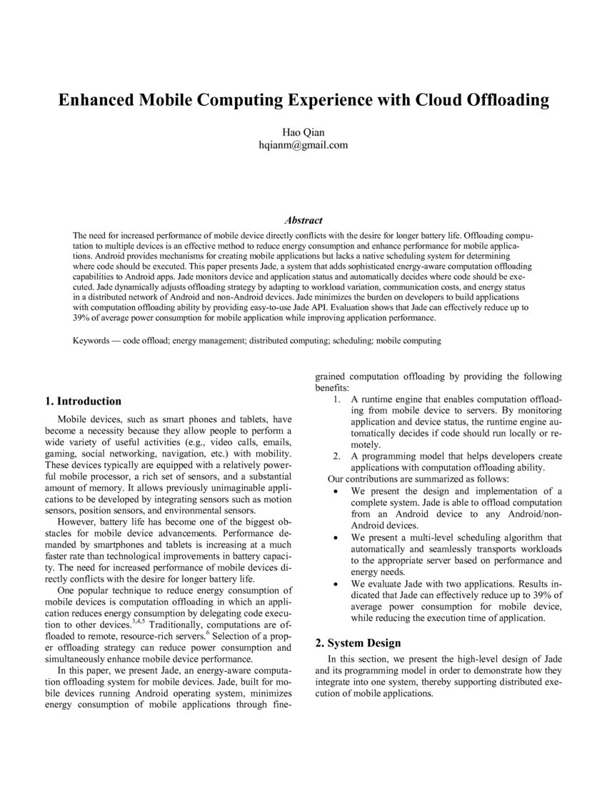 Enhanced Mobile Computing Experience with Cloud Offloading | DeepAI