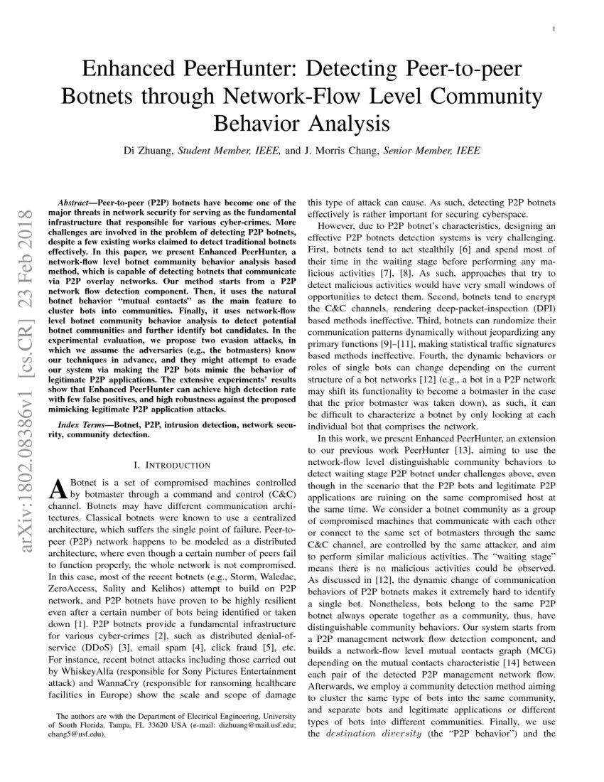 Enhanced PeerHunter: Detecting Peer-to-peer Botnets through Network-Flow Level Community ...