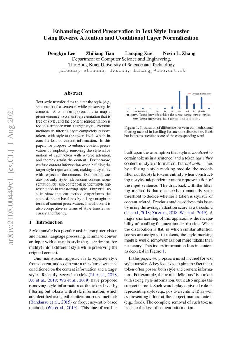 Enhancing Content Preservation in Text Style Transfer Using Reverse ...