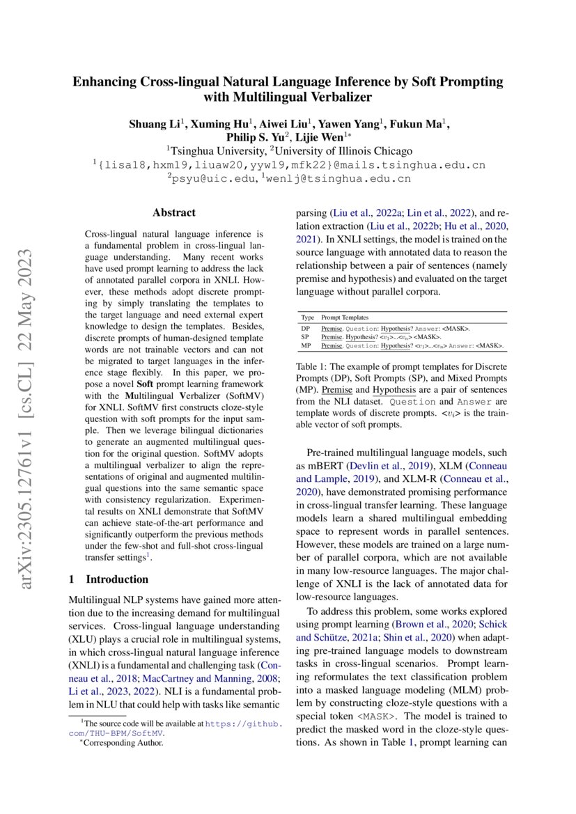 Enhancing Cross-lingual Natural Language Inference by Soft Prompting with Multilingual ...