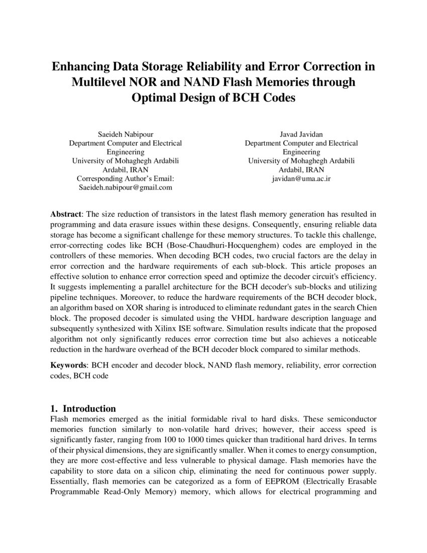 Enhancing Data Storage Reliability And Error Correction In Multilevel Nor And Nand Flash