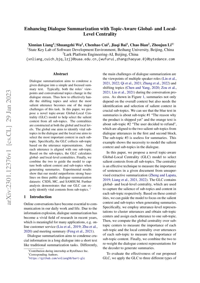 Enhancing Dialogue Summarization with Topic-Aware Global- and Local- Level Centrality | DeepAI
