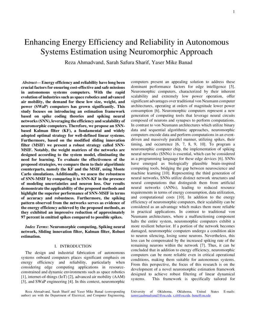 Enhancing Energy Efficiency and Reliability in Autonomous Systems Estimation using Neuromorphic ...