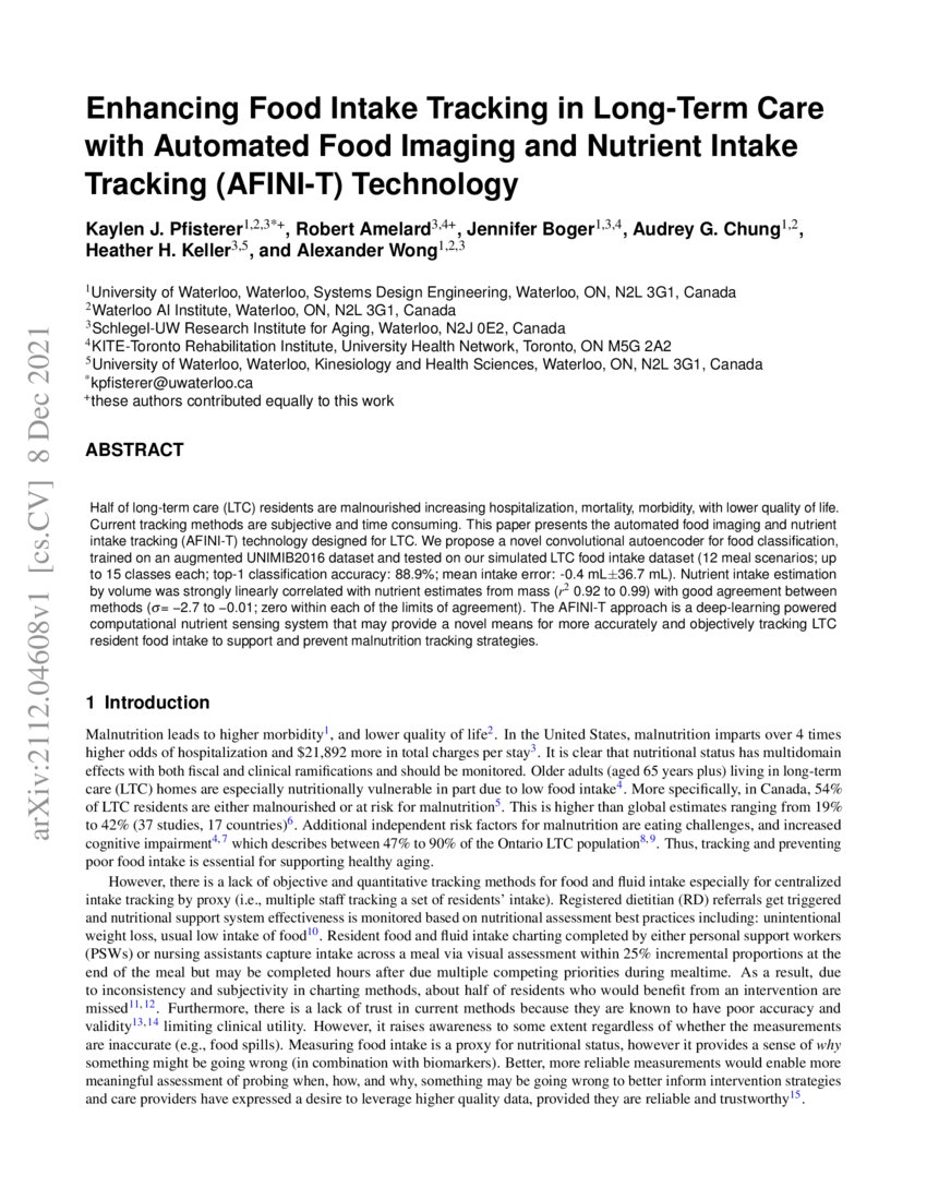Enhancing Food Intake Tracking in Long-Term Care with Automated Food ...