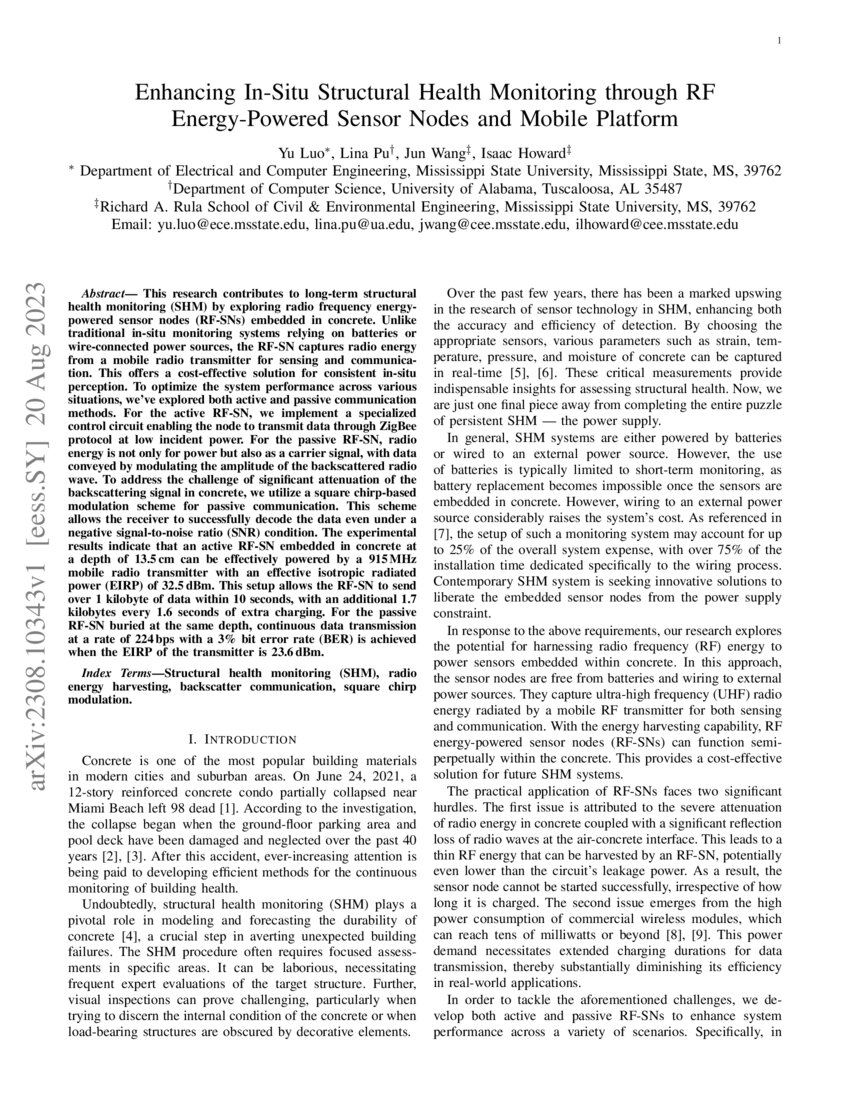 Enhancing In Situ Structural Health Monitoring Through Rf Energy Powered Sensor Nodes And Mobile