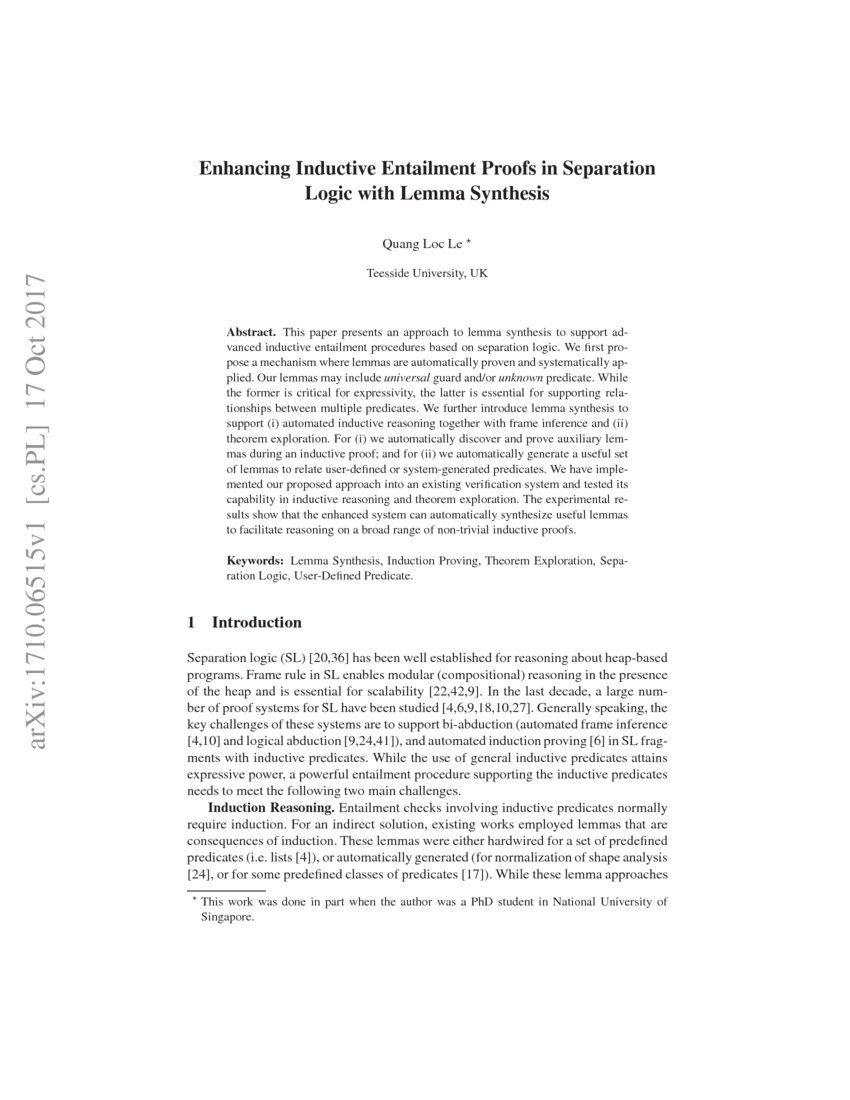Enhancing Inductive Entailment Proofs In Separation Logic With Lemma Synthesis Deepai