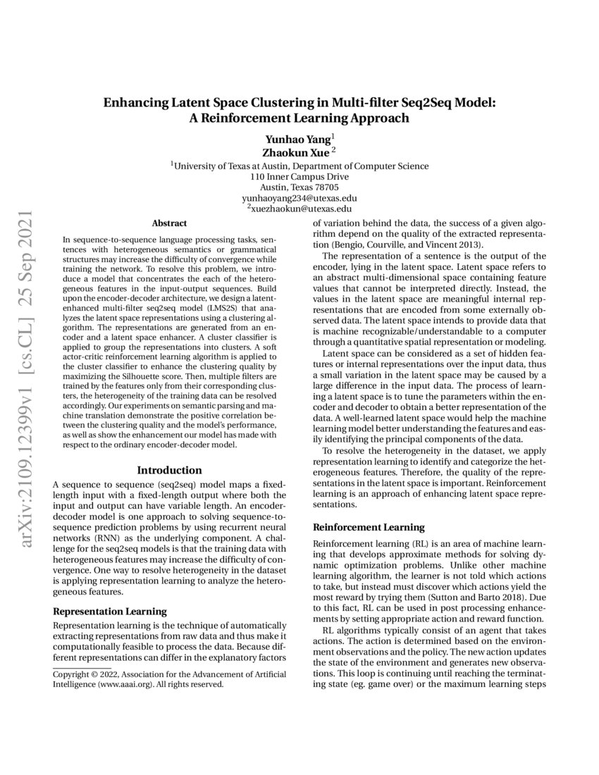 Enhancing Latent Space Clustering in Multi-filter Seq2Seq Model: A Reinforcement Learning ...