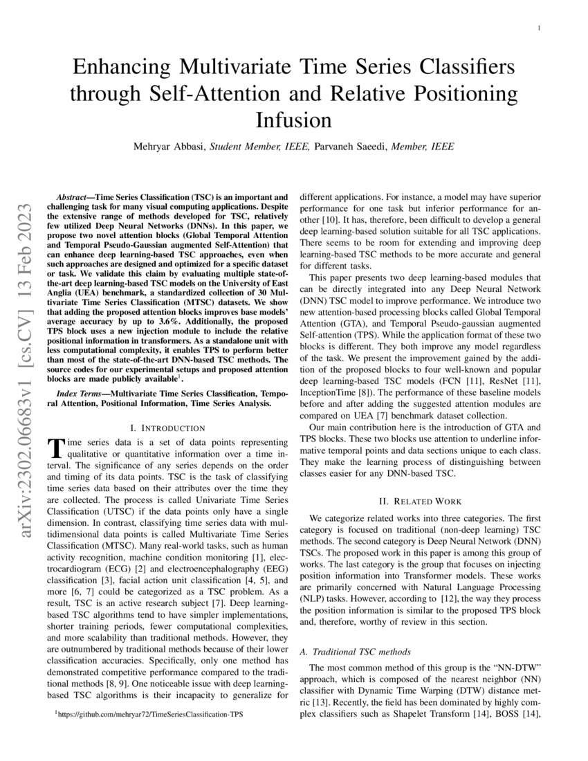 Enhancing Multivariate Time Series Classifiers Through Self Attention And Relative Positioning