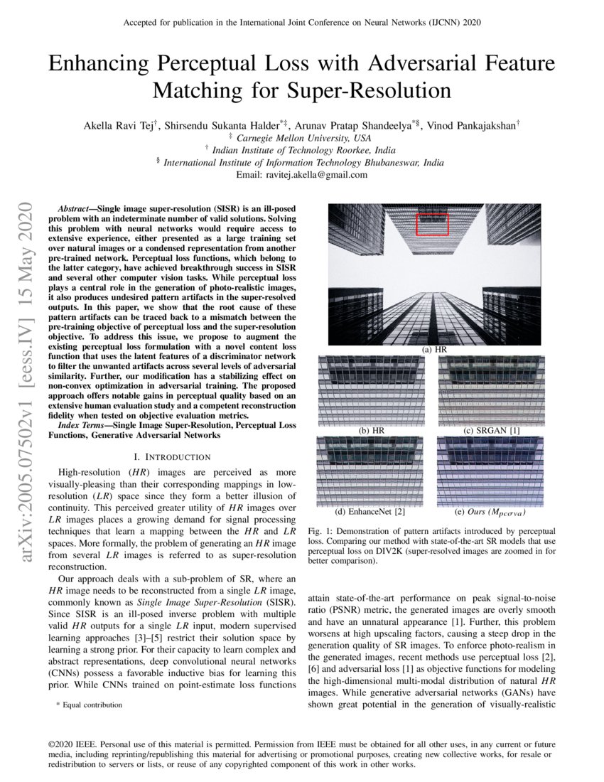 Enhancing Perceptual Loss with Adversarial Feature Matching for Super ...