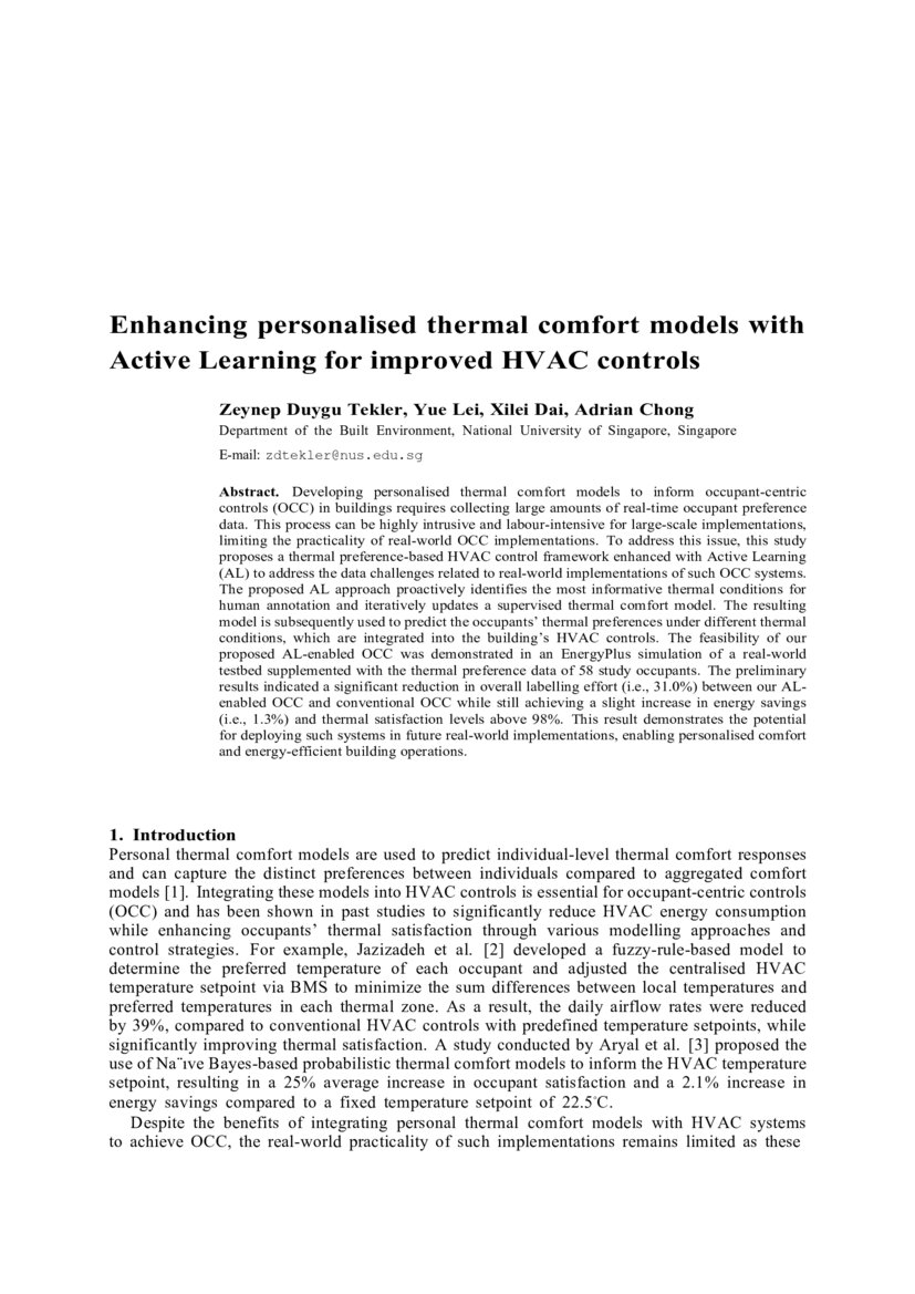 Enhancing personalised thermal comfort models with Active Learning for improved HVAC controls ...