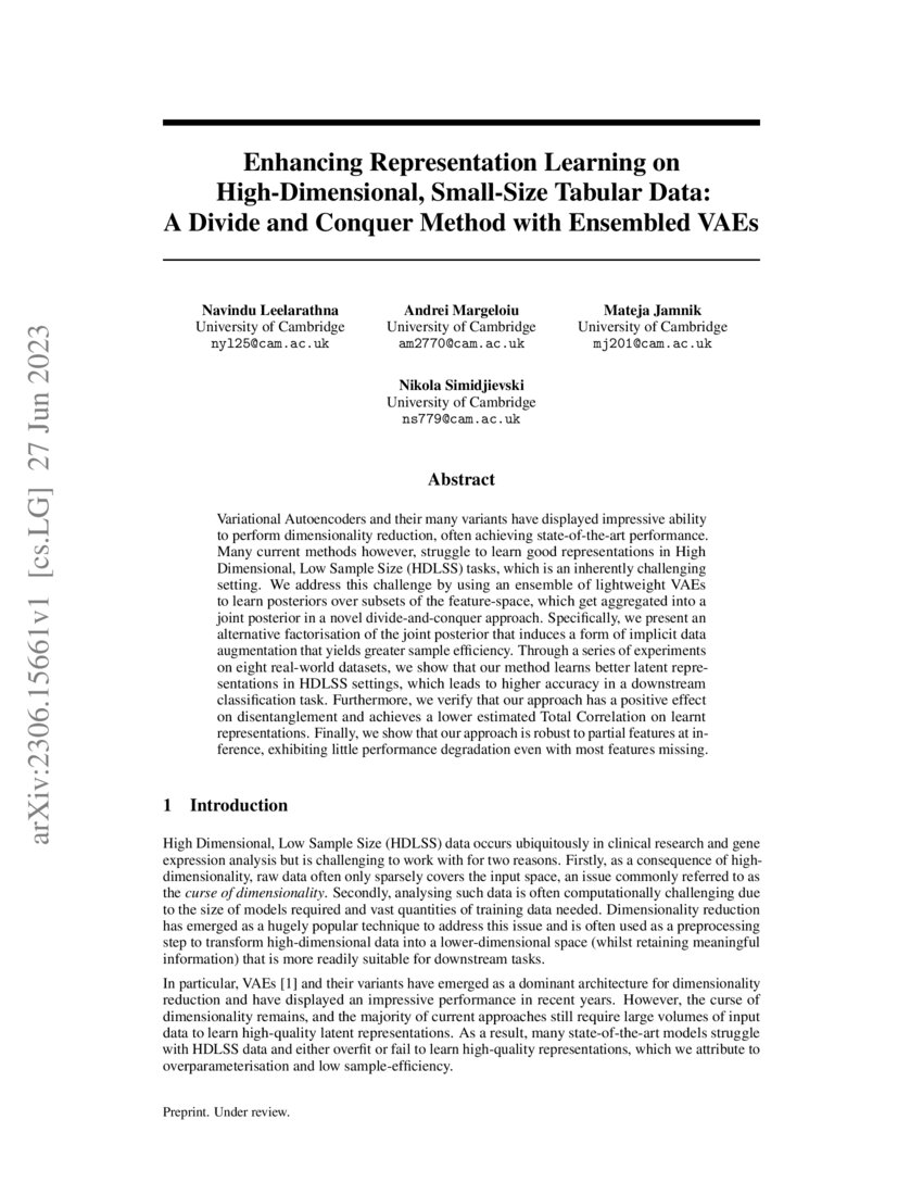 Enhancing Representation Learning on High-Dimensional, Small-Size Tabular Data: A Divide and ...