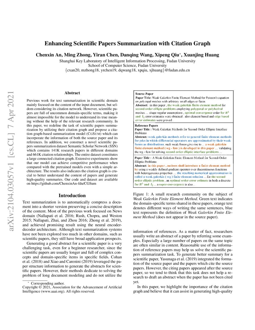 Enhancing Scientific Papers Summarization With Citation Graph Deepai