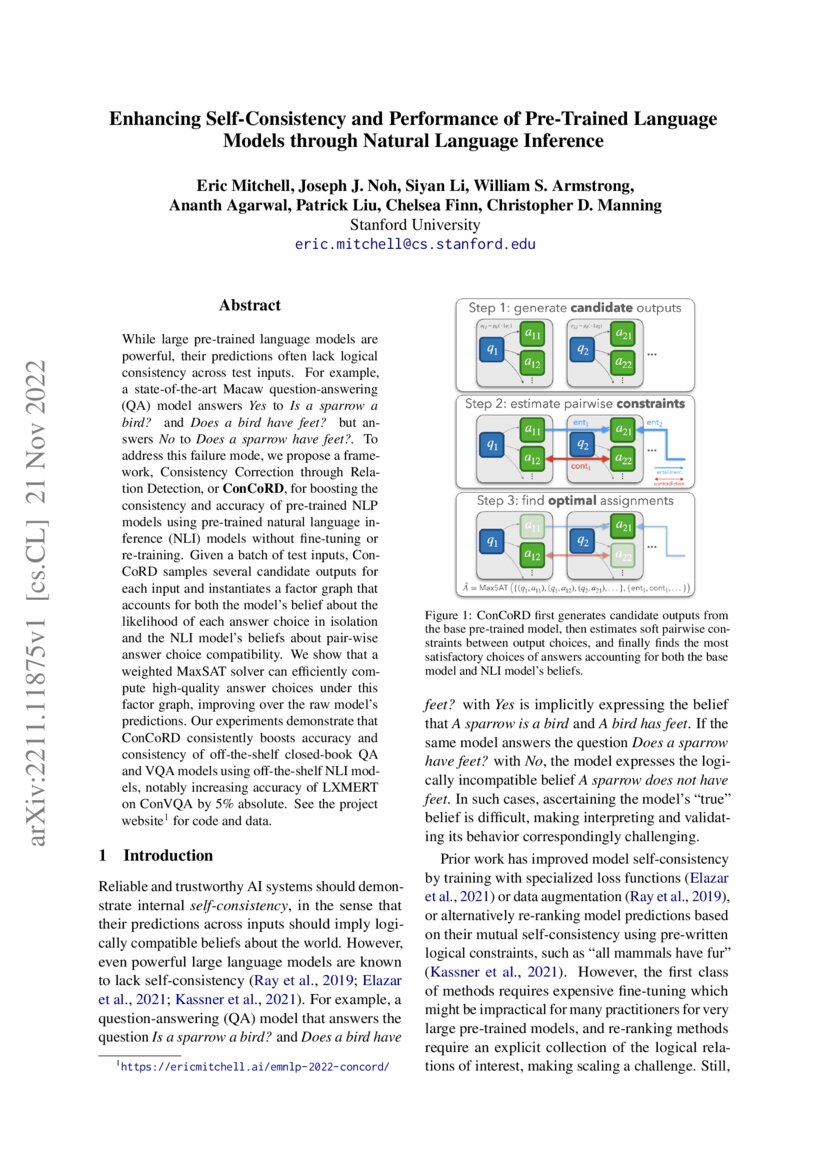 Enhancing Self Consistency And Performance Of Pre Trained Language