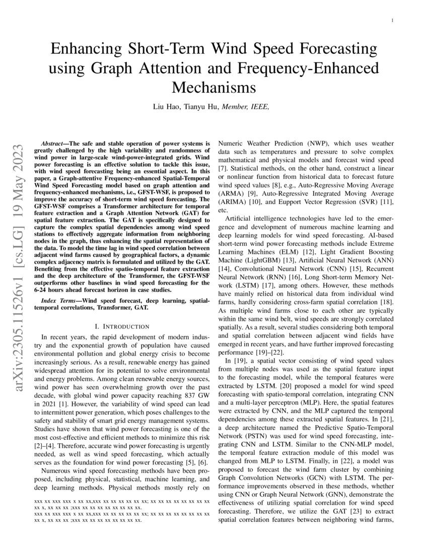 Enhancing Short Term Wind Speed Forecasting Using Graph Attention And Enhancing Short Term Wind Speed Forecasting Using Graph Attention And