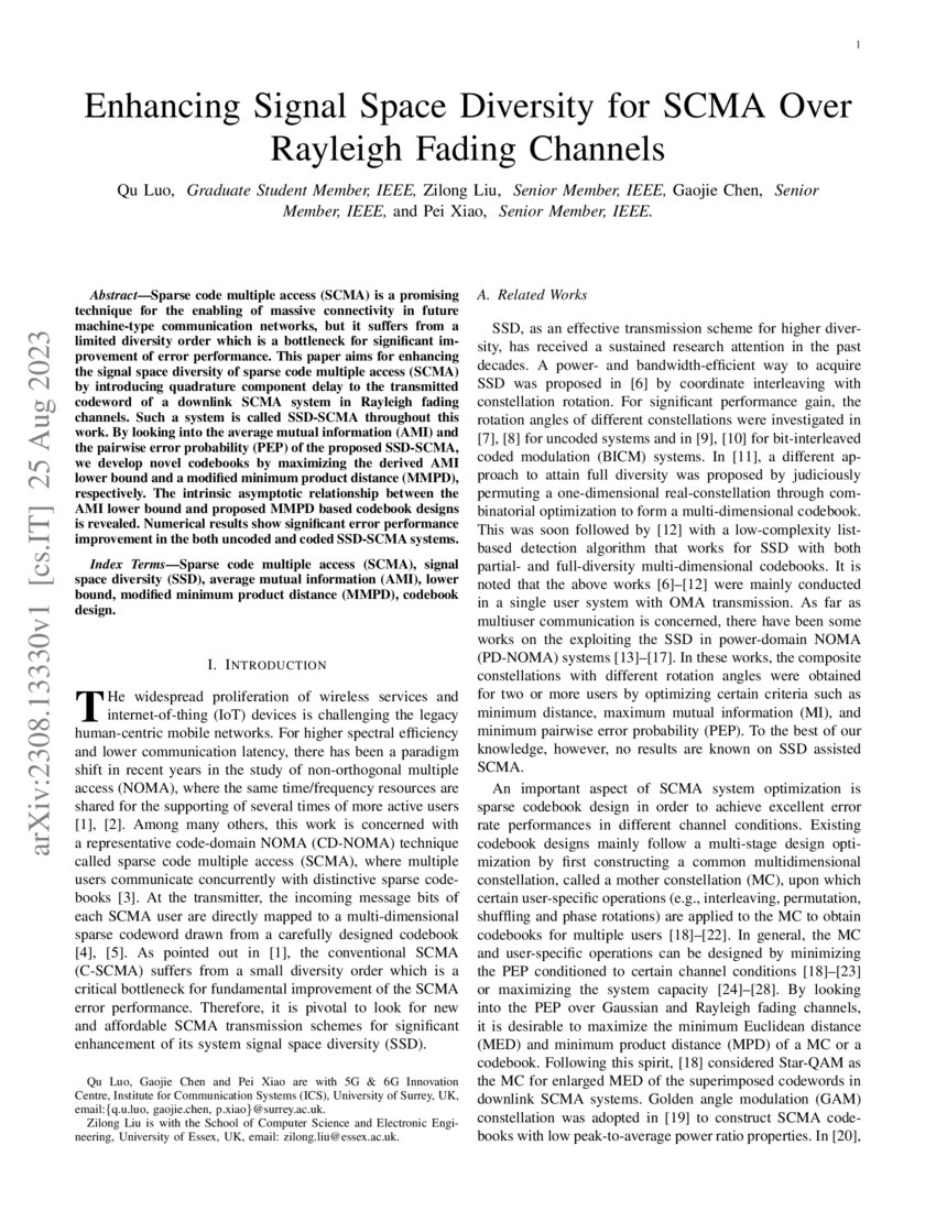 Enhancing Signal Space Diversity for SCMA Over Rayleigh Fading Channels | DeepAI
