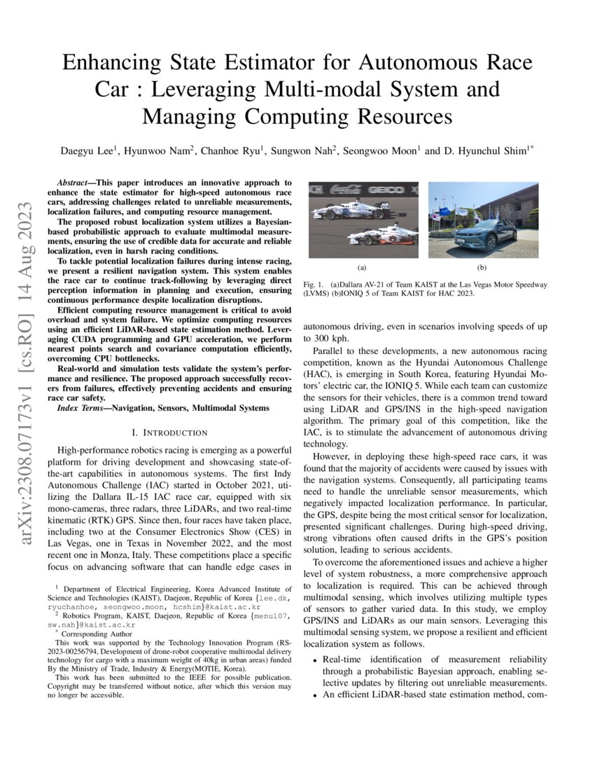 Enhancing State Estimator For Autonomous Race Car Leveraging Multi Modal System And Managing