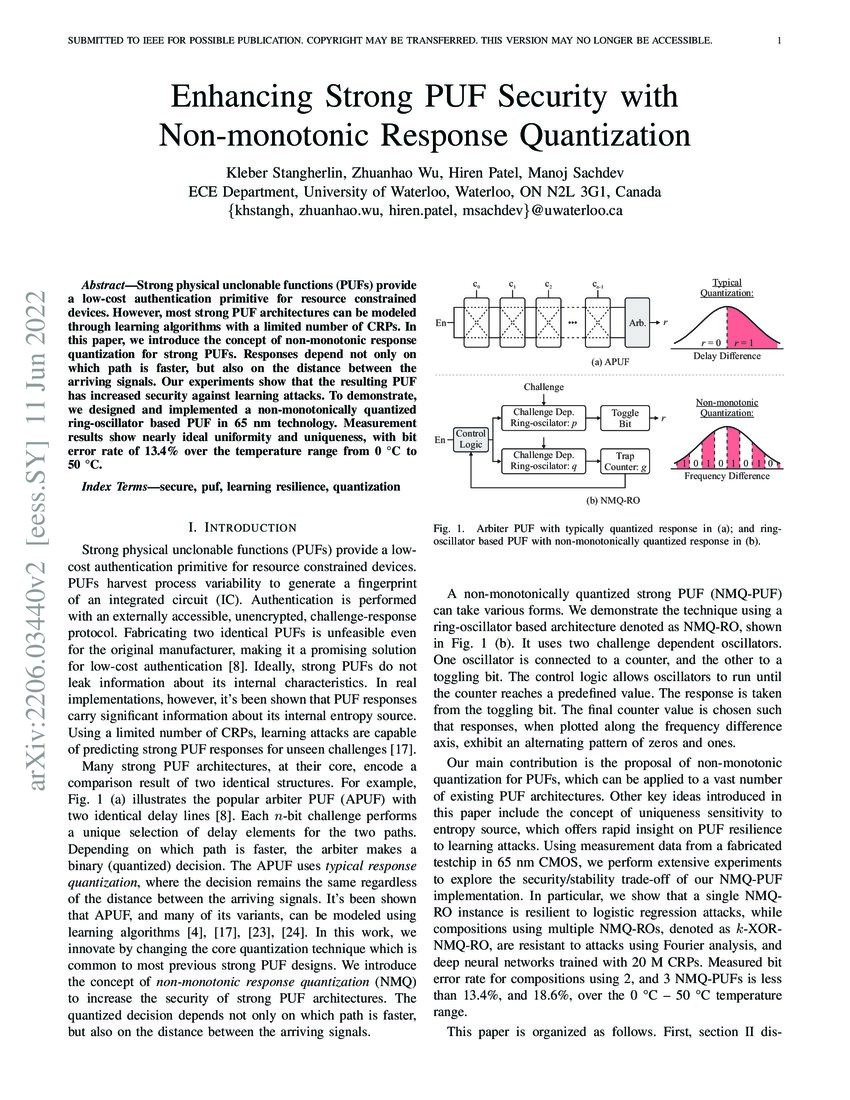 Enhancing Strong PUF Security with Non-monotonic Response Quantization ...