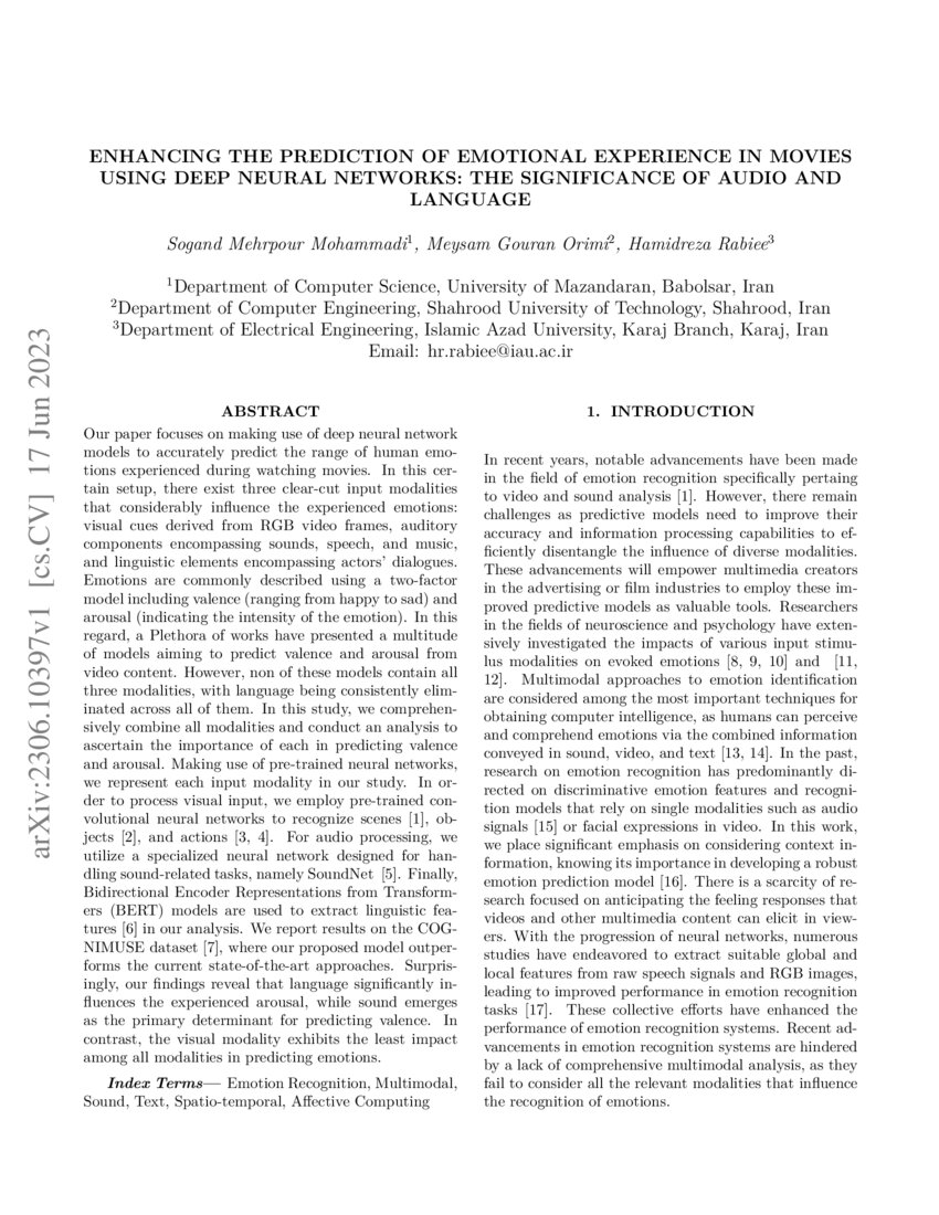 Enhancing the Prediction of Emotional Experience in Movies using Deep Neural Networks: The ...