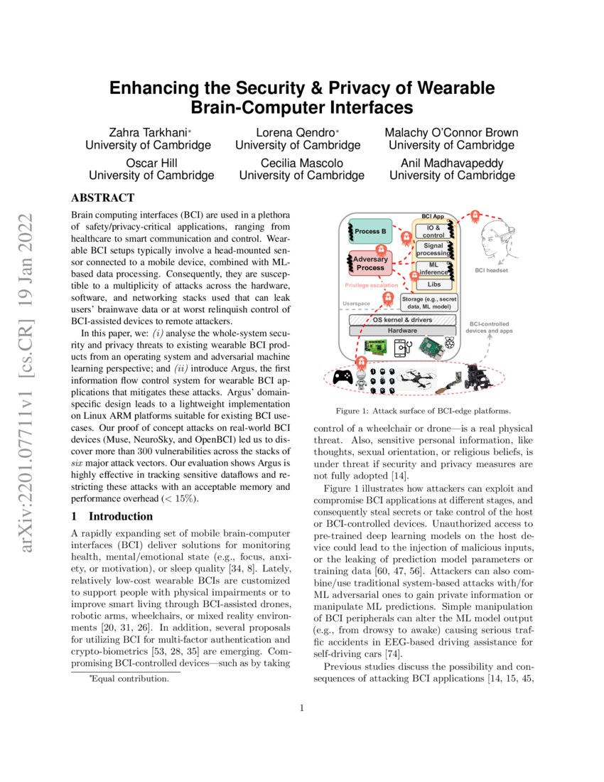Enhancing the Security Privacy of Wearable Brain-Computer Interfaces ...