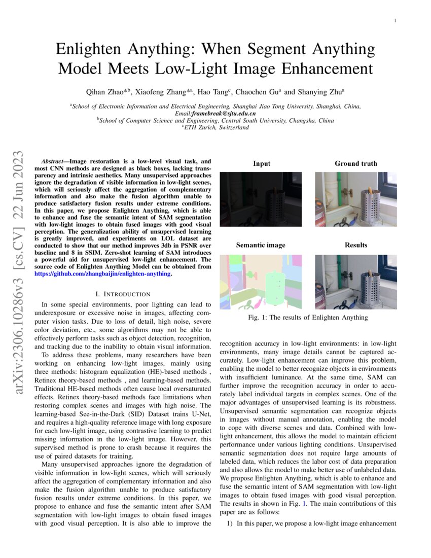 Enlighten Anything: When Segment Anything Model Meets Low-Light Image Enhancement | DeepAI