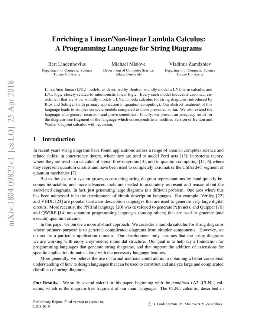 Enriching A Linearnon Linear Lambda Calculus A Programming Language For String Diagrams Deepai 