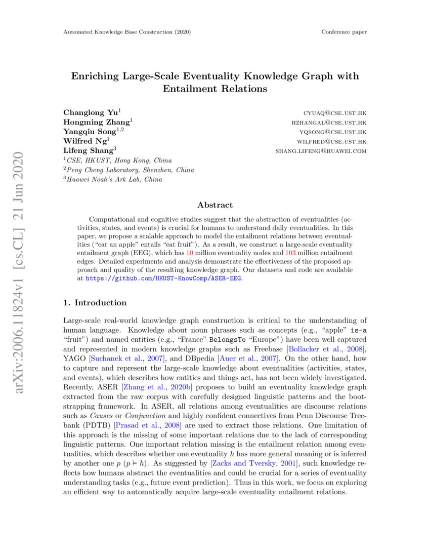 Enriching Large Scale Eventuality Knowledge Graph With Entailment Relations Deepai
