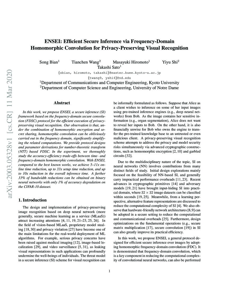 Ensei Efficient Secure Inference Via Frequency Domain Homomorphic