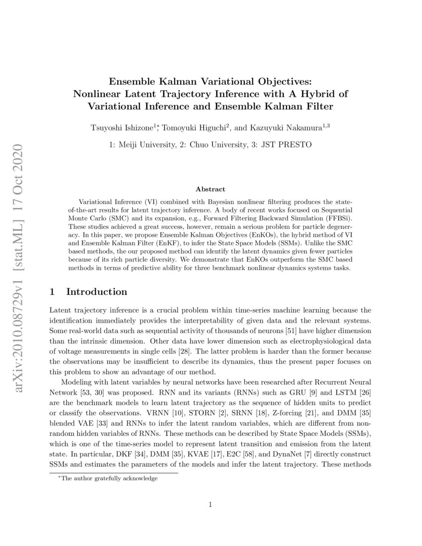 Ensemble Kalman Variational Objectives Nonlinear Latent Trajectory Inference With A Hybrid Of