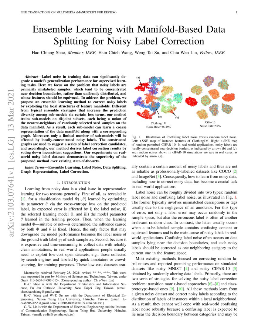 Ensemble Learning with Manifold-Based Data Splitting for Noisy Label Correction | DeepAI