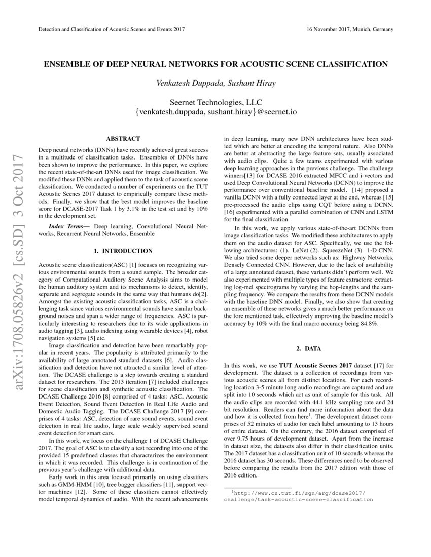 Ensemble Of Deep Neural Networks For Acoustic Scene Classification | DeepAI