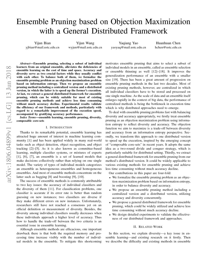 Ensemble Pruning Based On Objection Maximization With A General Distributed Framework Deepai