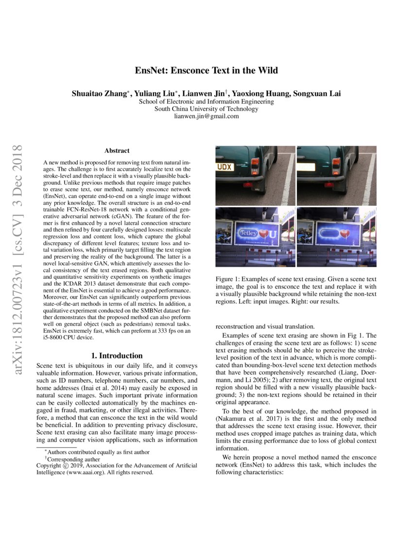 EnsNet: Ensconce Text in the Wild | DeepAI